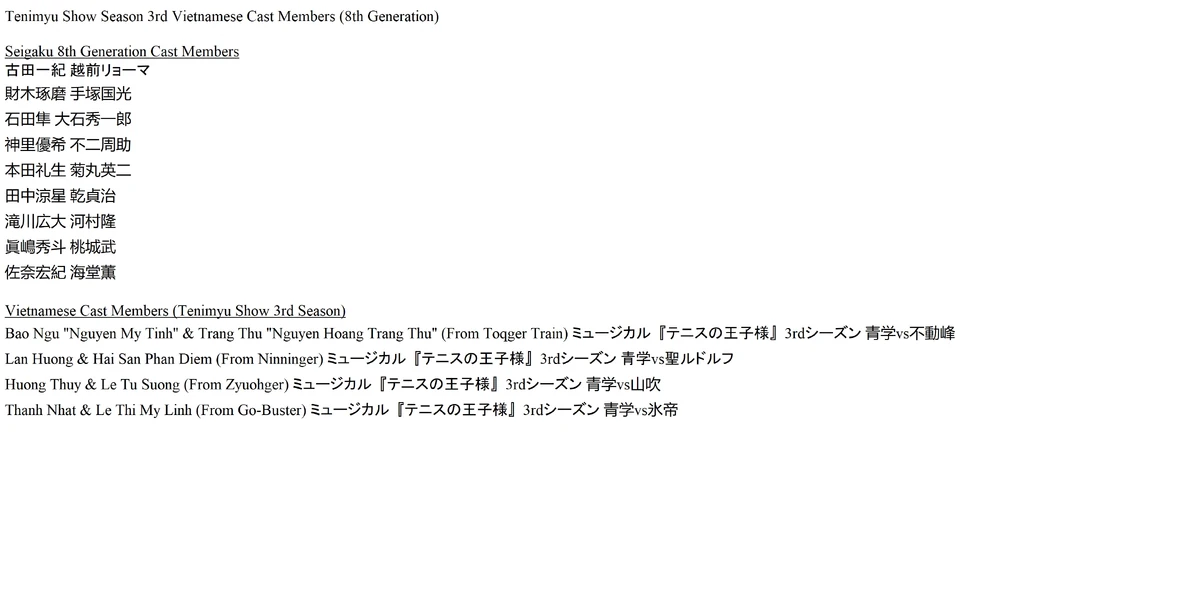 Tenimyu Show 3rd Season Vietnamese Cast Members (8th Generation ...