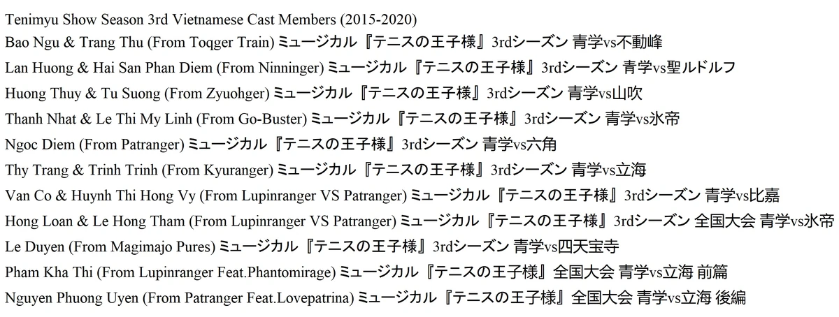 Tenimyu Show Season 3rd Vietnamese Cast Members (2015-2020) | Power ...