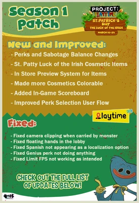 PROJECT: PLAYTIME/Update Patch Log | Poppy Playtime Wiki | Fandom