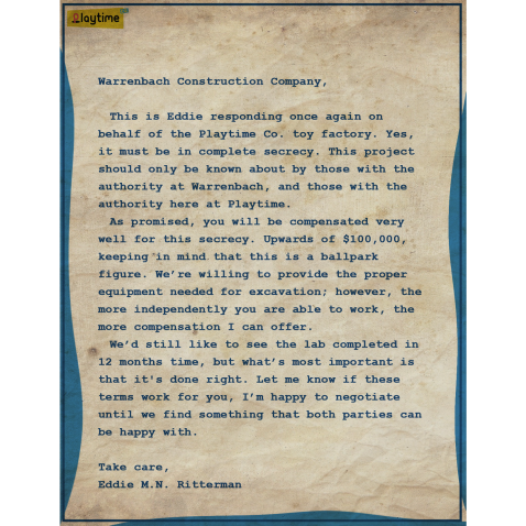 Warrenbach Construction Letter | Poppy Playtime Wiki | Fandom