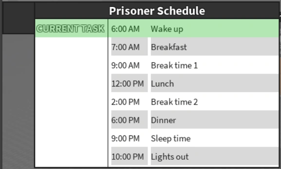 Prison Life v2.01/Schedule | Prison Life Wiki | Fandom