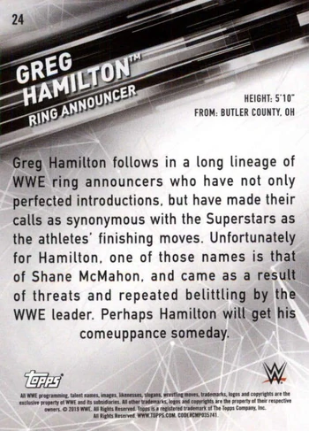 2019 WWE Smackdown (Topps) Greg Hamilton (No.24) | Pro Wrestling | Fandom