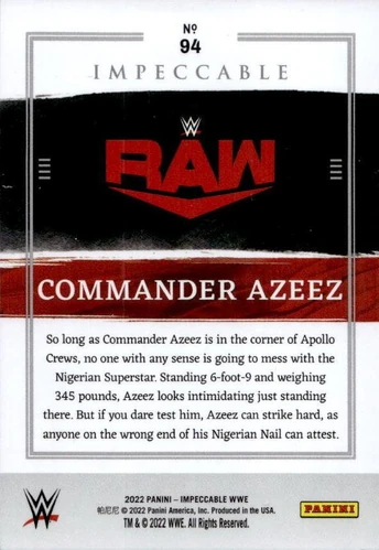 2022 WWE (Panini Impeccable) Commander Azeez (No.94) | Pro Wrestling ...