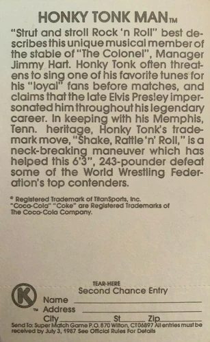 1987 Circle K WWF Supermatch The Honky Tonk Man (No.8) | Pro Wrestling | Fandom