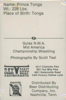 1979 Gulas-Rax Roast Beef Championship Wrestling Prince Tonga | Pro ...