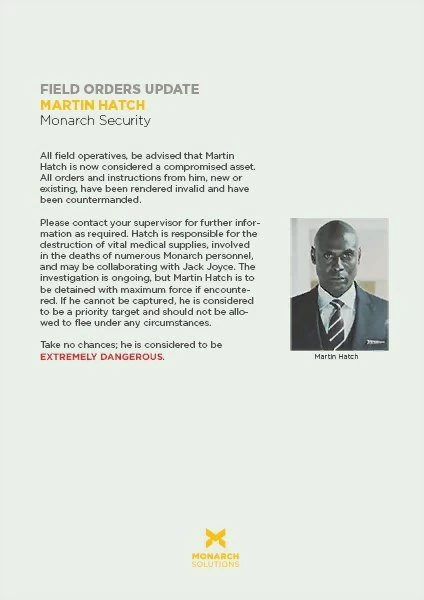 Monarch Field Orders Update: Martin Hatch | Quantum Break Wiki | Fandom