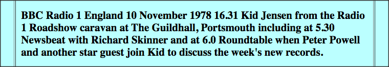 10 November 1978 | Radio 1 Roadshow Wiki | Fandom
