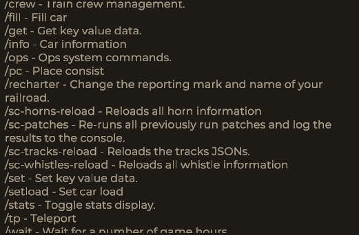 Console Commands | Railroader Wiki | Fandom