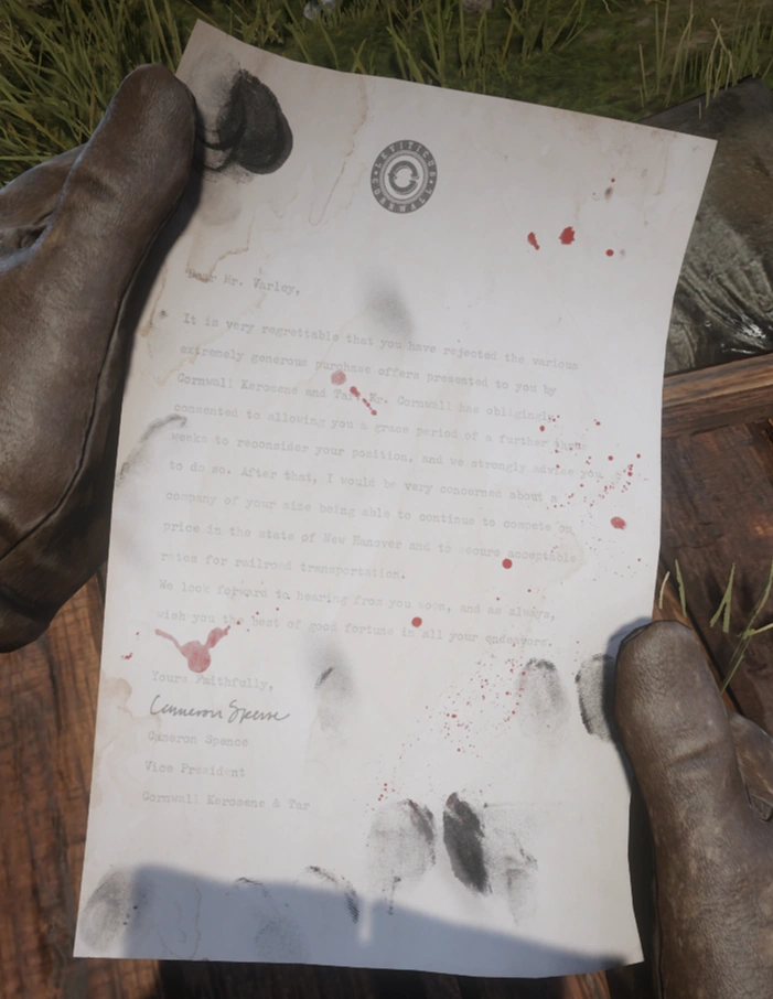 Письмо от Cornwall Kerosene & Tar | Red Dead Wiki | Fandom
