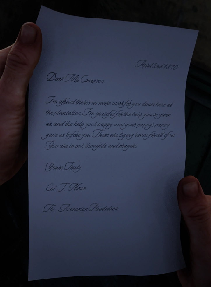 Letter to Mr. Compson from Col. Nixon | Red Dead Wiki | Fandom