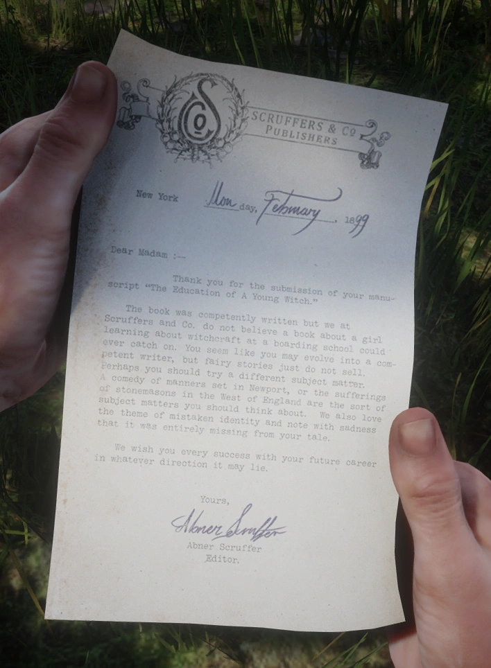 Letter from Scruffers & Co. Publishers (Female Rhodes) | Red Dead Wiki ...