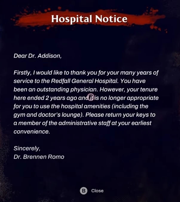 Hospital Notice | Redfall Wiki | Fandom