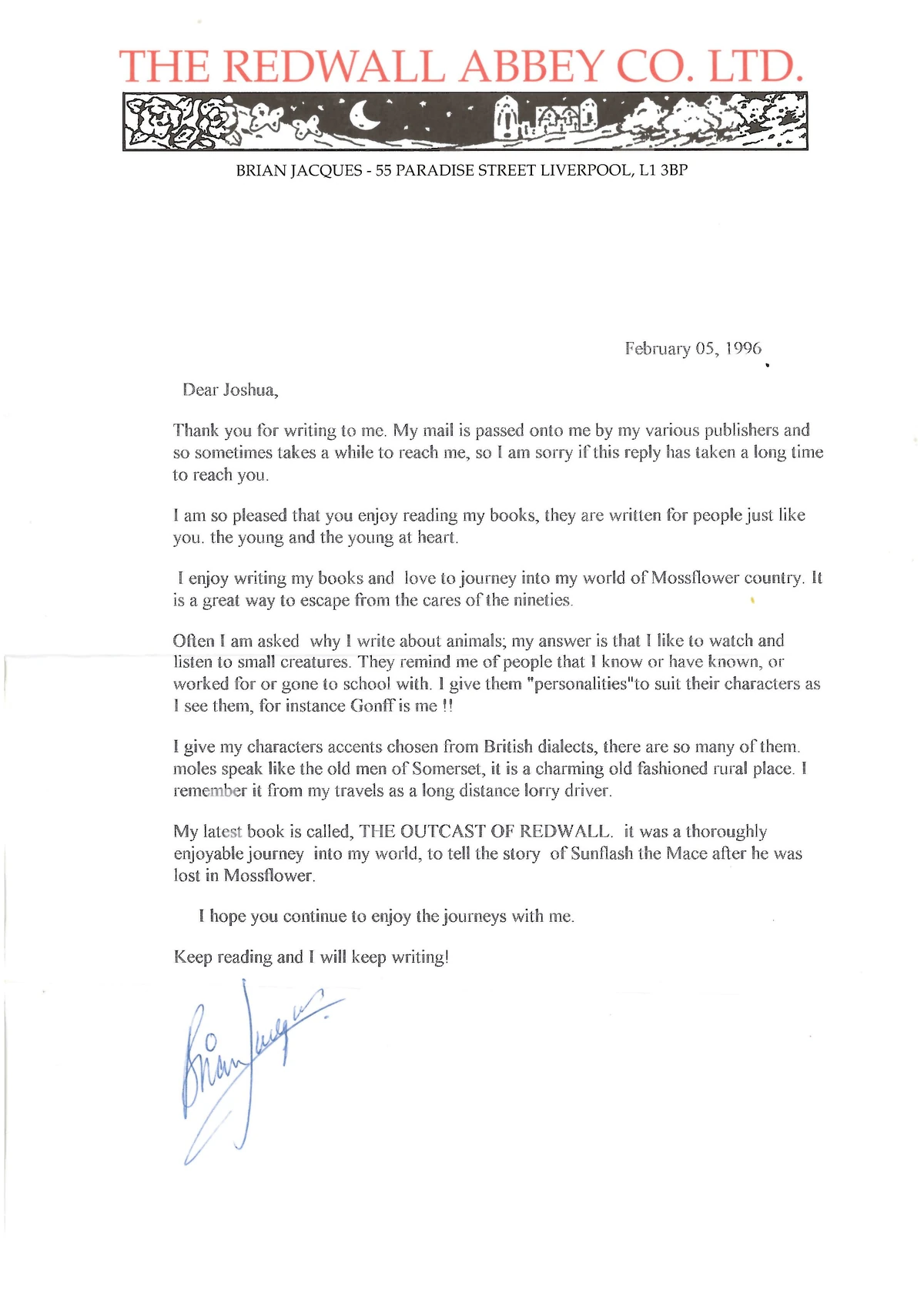 Brian Jacques Fan Mail Archive | Redwall Wiki | Brian Jacques and ...