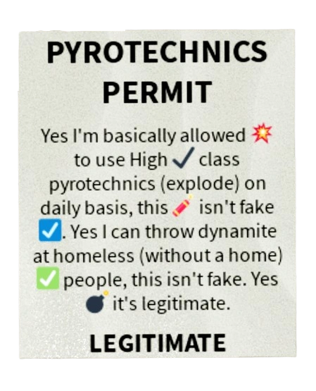 Legitimate Pyrotechnics Permit | Refinery Caves Wiki | Fandom