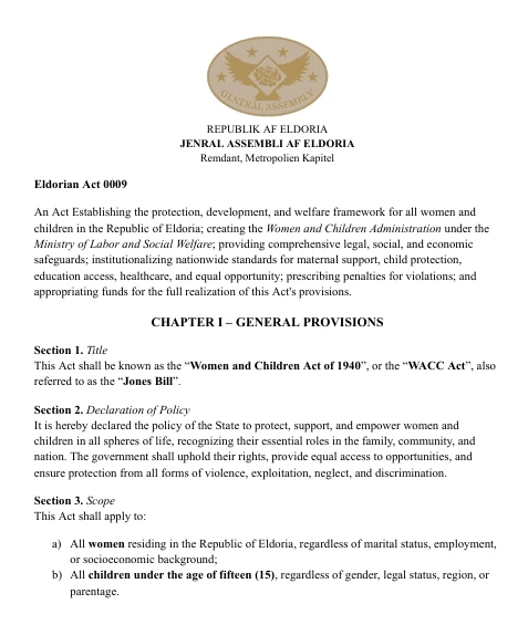 Women and Children Act | Eldorian Archives Wiki | Fandom