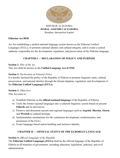 Unified Language Act of 1945 | Eldorian Archives Wiki | Fandom