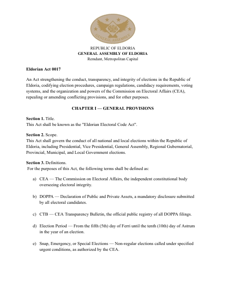 Eldorian Electoral Code | Eldorian Archives Wiki | Fandom