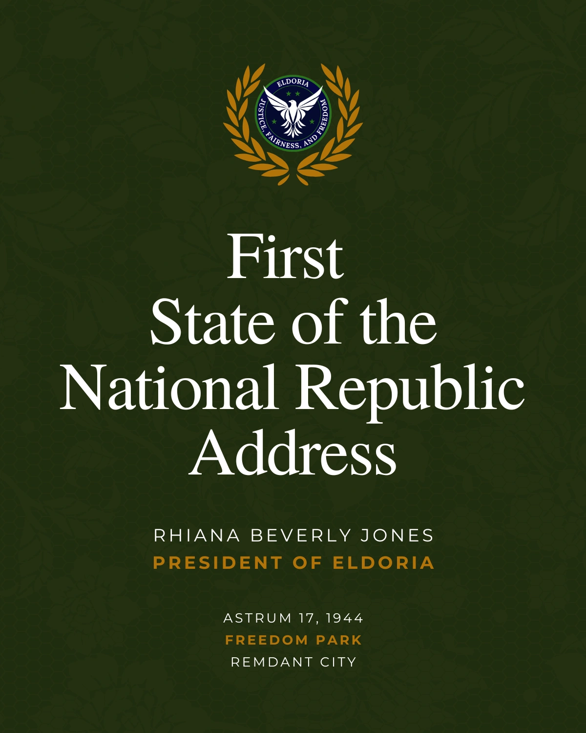 Jones State of the National Republic Address (1944) | Eldorian Archives ...