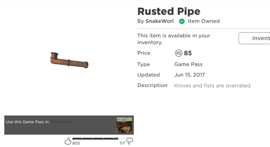 Pipe (Game Pass) | Roblox The Streets Ideas Wiki | Fandom