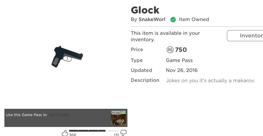 Glock (Gamepass) | Roblox The Streets Ideas Wiki | Fandom