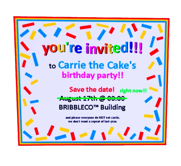 Carrie's Birthday Party Invitation | Cleaning Simulator Wiki | Fandom