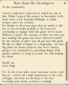 Note from the Developers (Book) | Rogue Lineage Wiki | Fandom