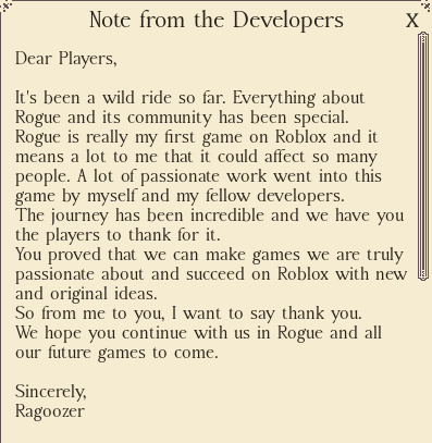 Note from the Developers (Book) | Rogue Lineage Wiki | Fandom