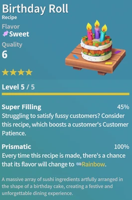Birthday roll | Rolling Hills: Make Sushi Wiki | Fandom