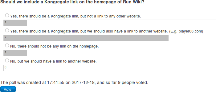 (RfC) Should we use Kongregate links (CLOSED) | Run Wikia | Fandom