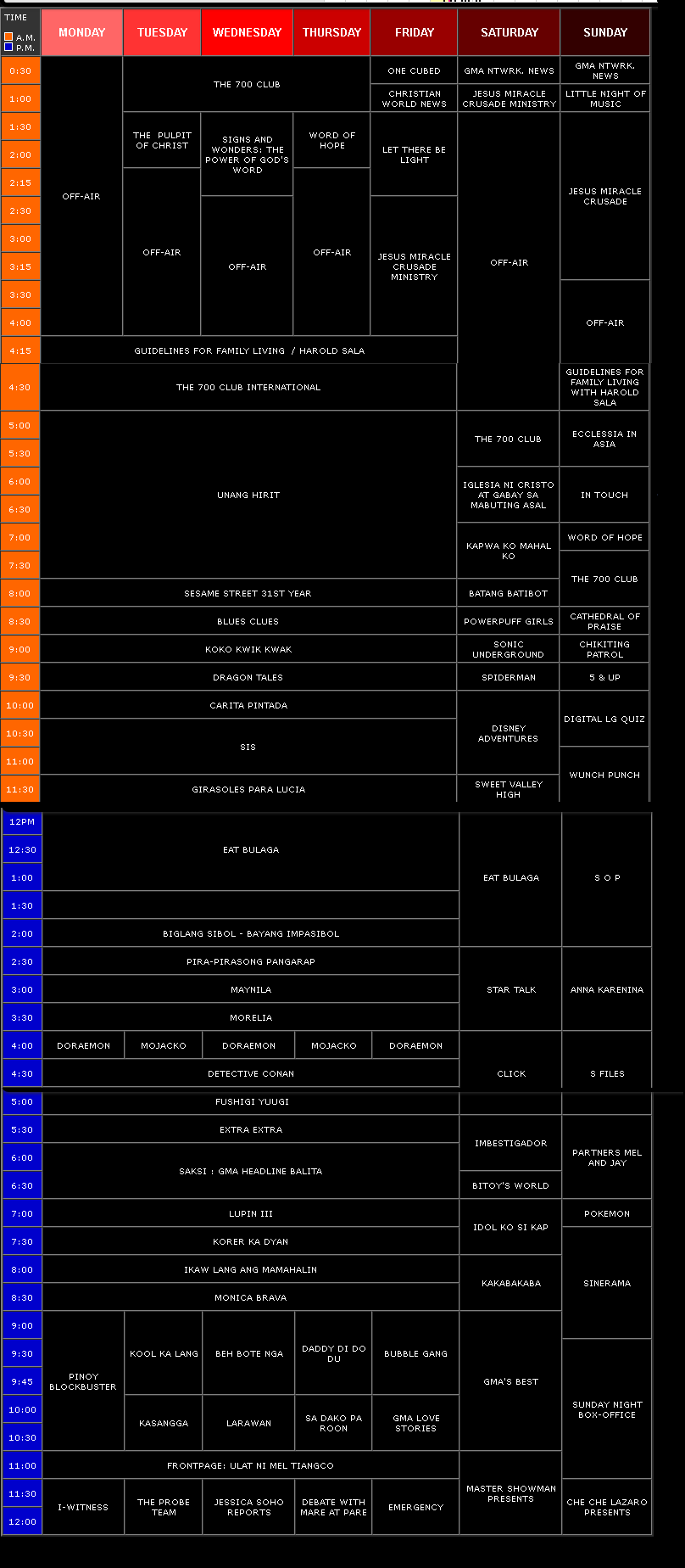 Old GMA 7 PROG SKED (late 2001) | Russel Wiki | Fandom