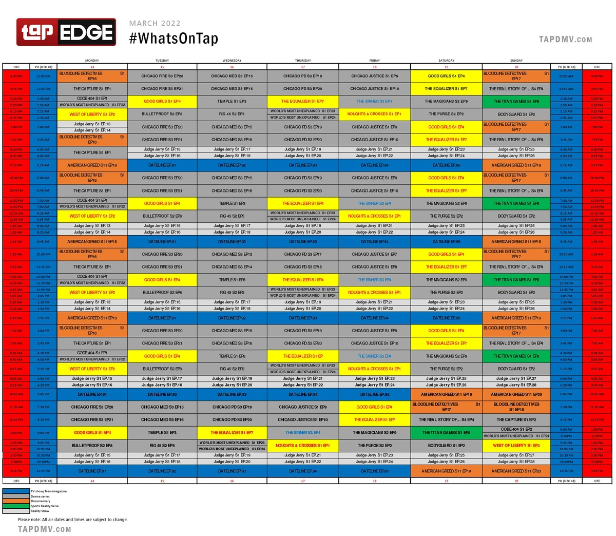 TAP Edge Sked (March 14-20, 2022) | Russel Wiki | Fandom