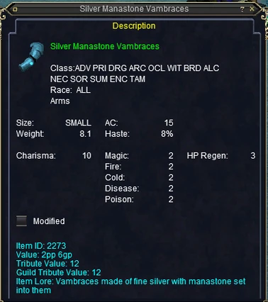 Silver Manastone Vambraces | Sanctuary EQ Wiki | Fandom