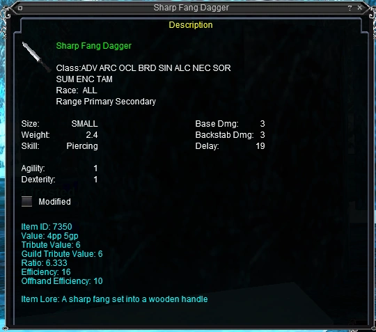 Sharp Fang Dagger | Sanctuary EQ Wiki | Fandom