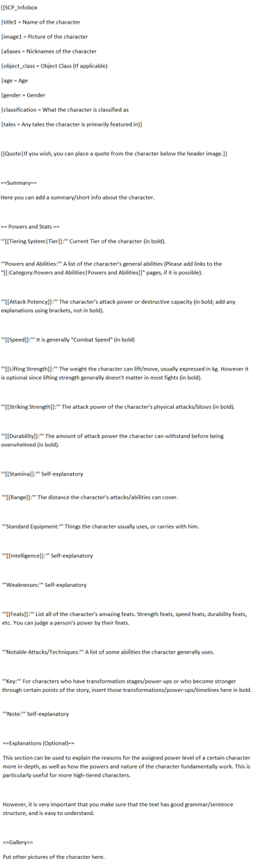Standard Format for Character Profiles | SCP Battles Wiki | Fandom