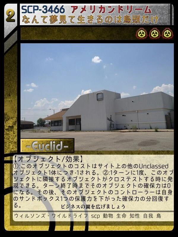 SCP-3466 アメリカンドリームなんて夢見て生きるのは鳥頭だけ | Scptcgjpj Wiki | Fandom