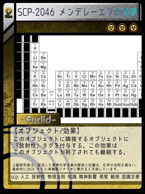 SCP-2046 メンデレーエフの悪夢 | Scptcgjpj Wiki | Fandom