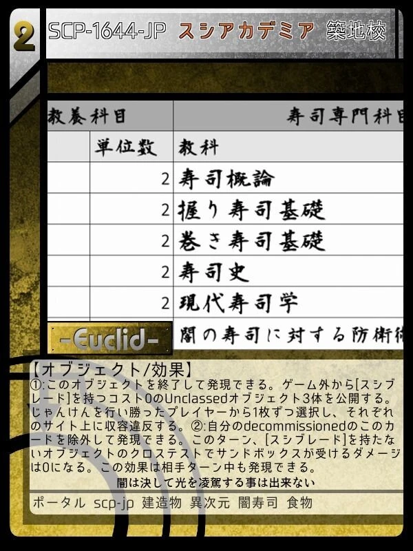 SCP-1644-JP スシアカデミア 築地校 | Scptcgjpj Wiki | Fandom