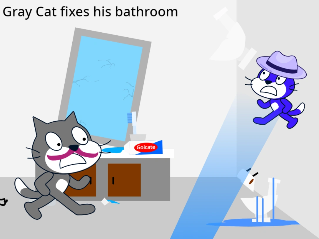 Gray Cat fixes his bathroom | Scratch kat show Wiki | Fandom
