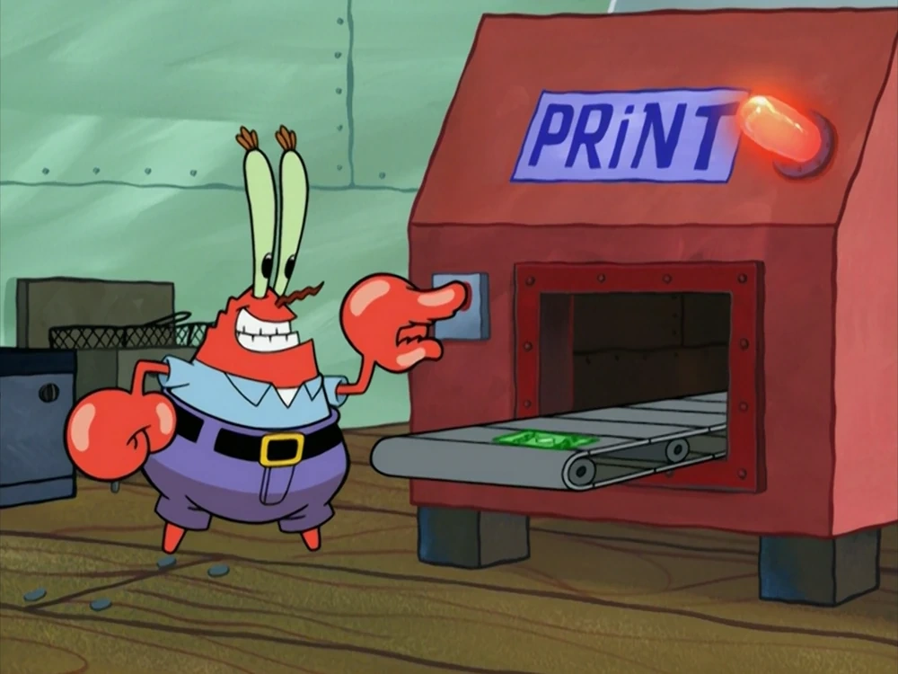 Mr. Krabs copying the dollar with the printer scene | ScumBob Wiki | Fandom