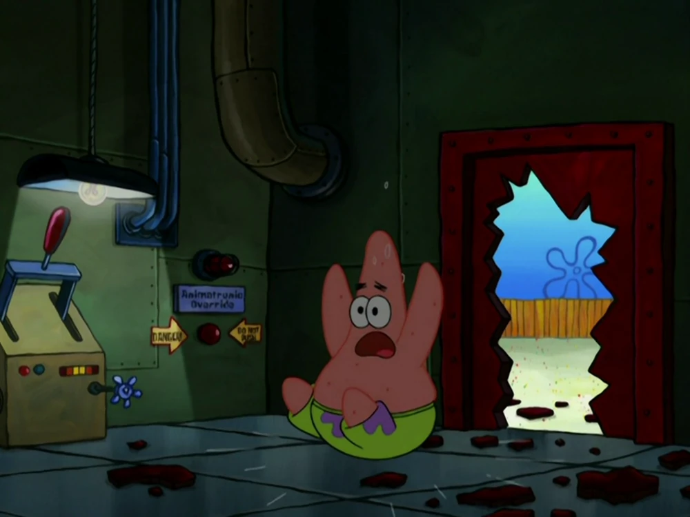 Patrick Sitting Down on & Breaking The Lever Scene | ScumBob Wiki | Fandom