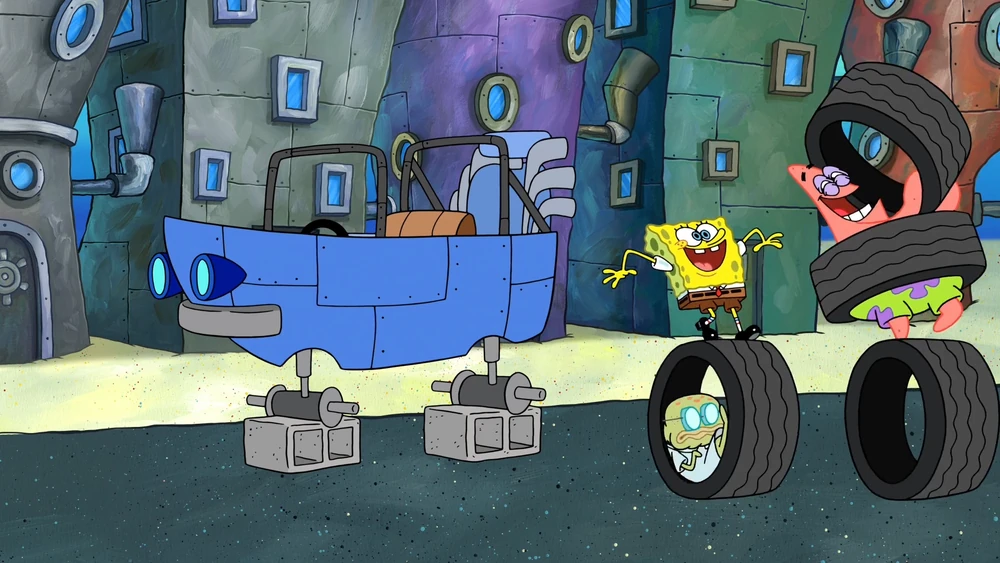 The SpongeBob and Patrick stealing items around Bikini Bottom scene ...
