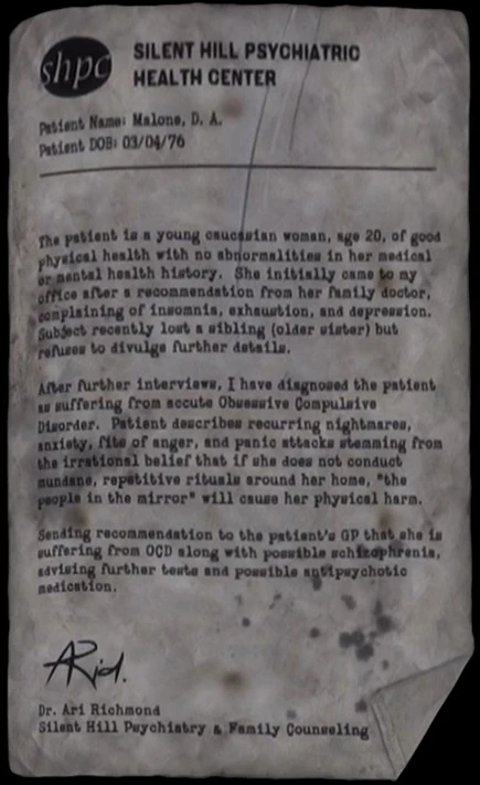 Psychiatrist's Note | Silent Hill Wiki | Fandom