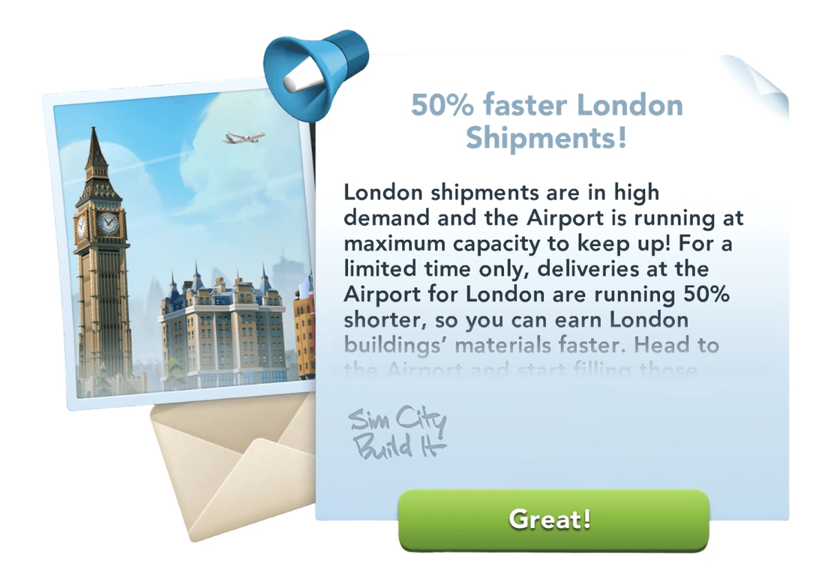 50% faster London Shipments! | SimCity BuildIt Wiki | Fandom
