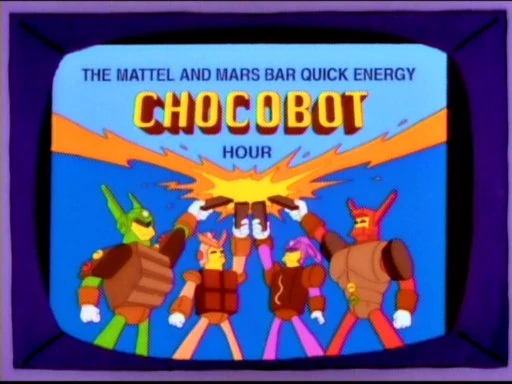 Mattel and Mars Bar Quick Energy Chocobot Hour | Simpsons Wiki | Fandom