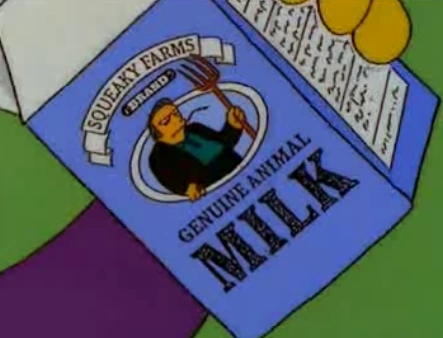 Squeaky Farms Brand Genuine Animal Milk | Simpsons Wiki | Fandom