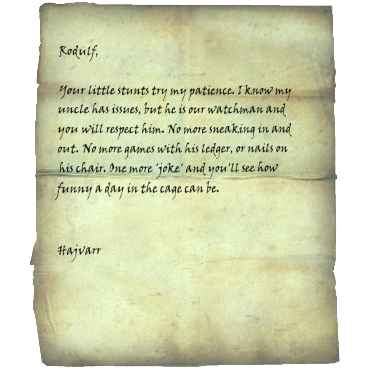 Note to Rodulf - Skyrim Wiki