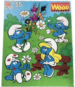 Milton Bradley - Smurf - Spring Flowers - 55 Piece Genuine Wood Puzzle ...