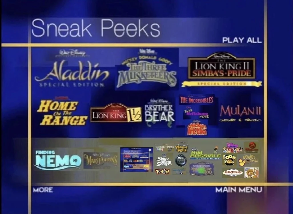 Disney’s Sneak Peeks Menu Play All DVD (2004) Sneak Peeks Menu | Sneak ...