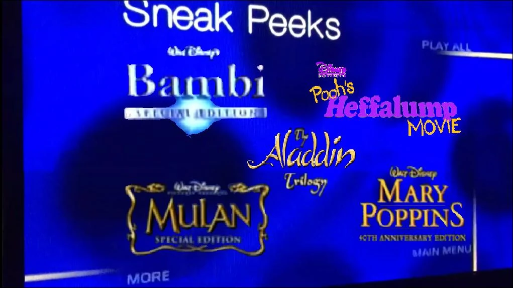 Sneak Peeks Menu for Aladdin: 2-Discs Special Edition (2004) DVD Disc 1 ...