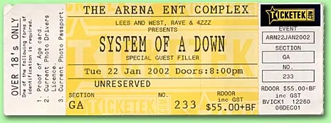 Brisbane Arena January 22nd, 2002 | System of a Down Wiki | Fandom